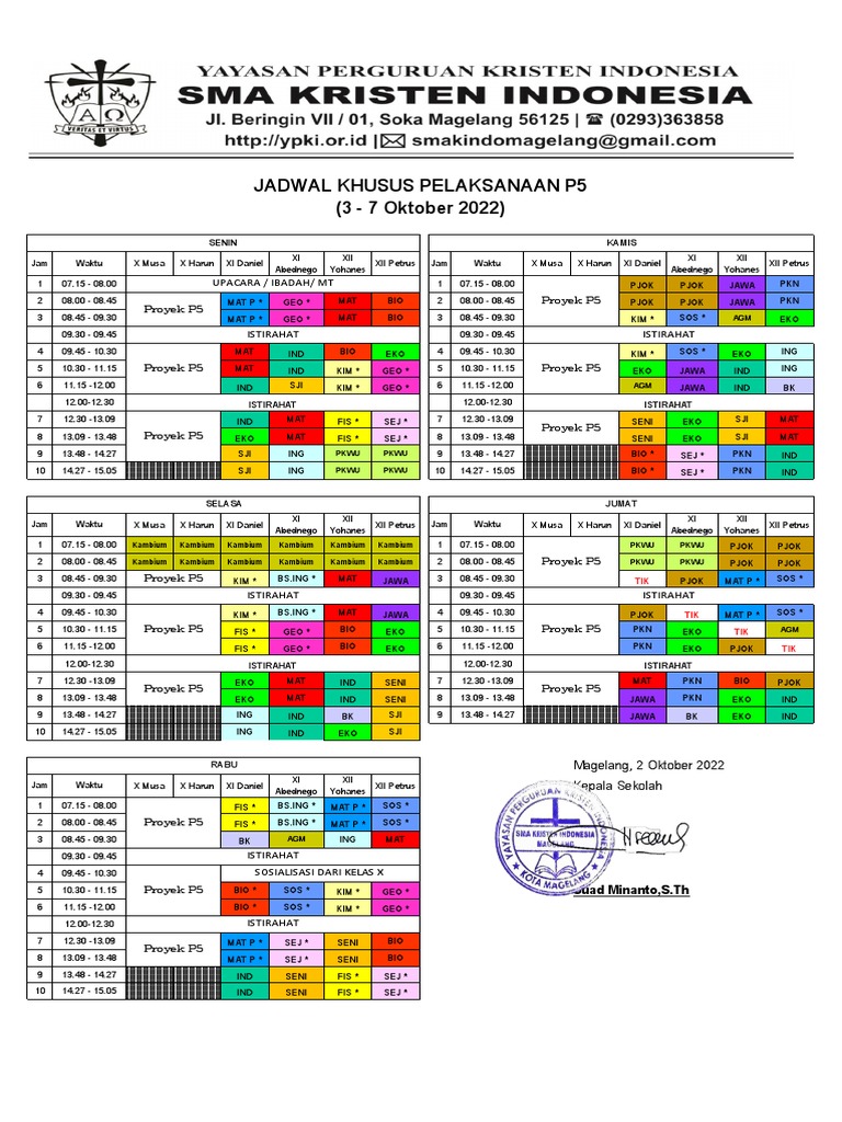 JADWAL SEMESTER GASAL 2022 - 2023 - START 3 - 7 Oktober 22 - P5M3 | PDF