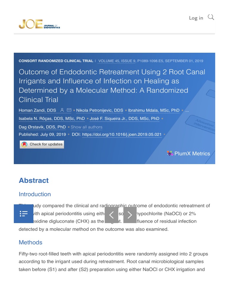 Outcome of Endodontic Retreatment Using 2 Root Canal Irrigants and Influence of | Download Free ...
