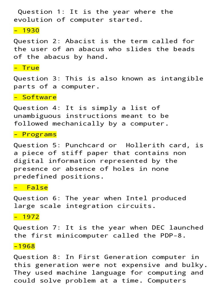Introduction To Computing Prelim Quiz 1 | PDF | Games & Activities | Technology & Engineering
