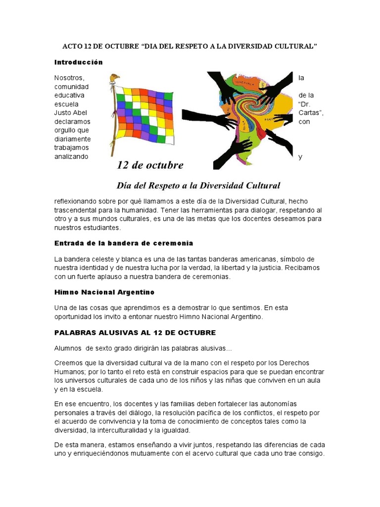 Acto Escolar: 12 de Octubre y Diversidad | PDF