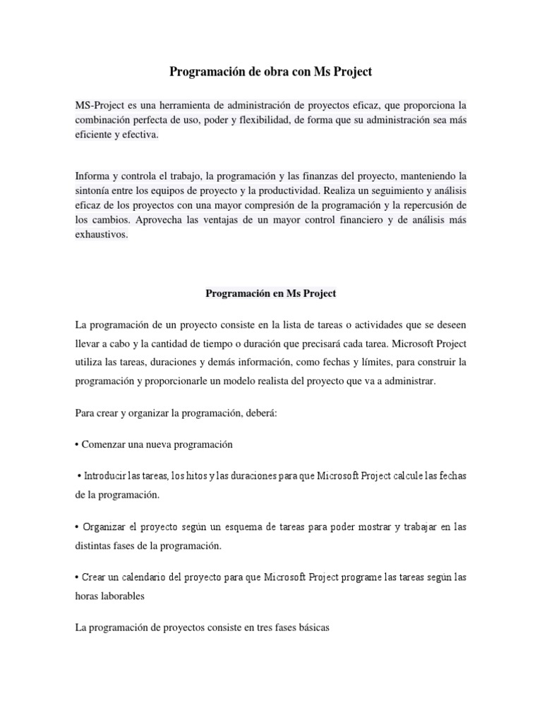 Programación de Obra Con Ms Project | PDF | Programación de ...