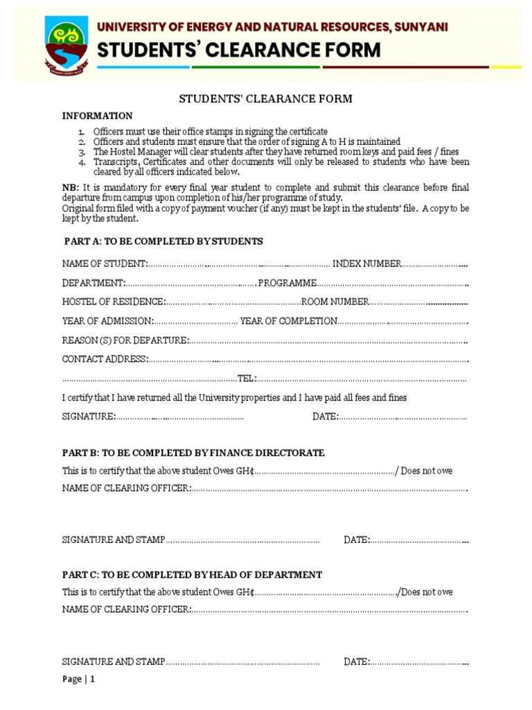 Students Clearance Form 1 | PDF