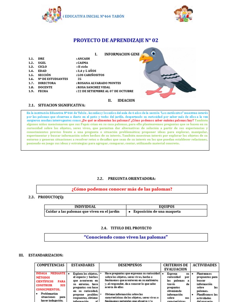 Proyecto de Aprendizaje N 2 Paloma | PDF | Evaluación | Aprendizaje