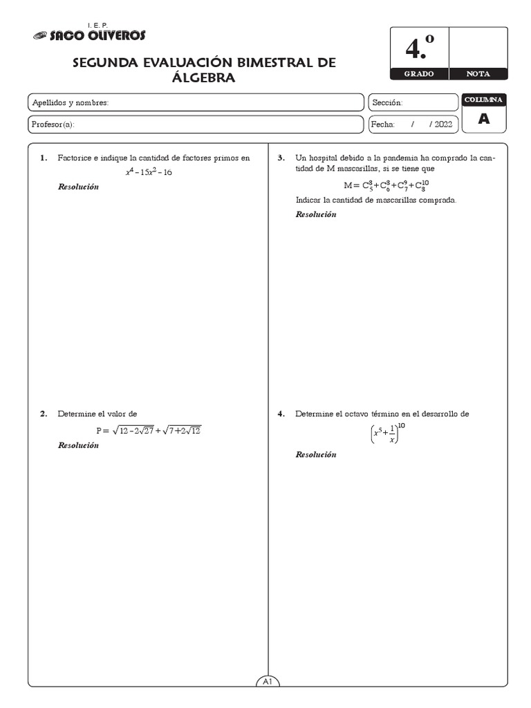 2 Alg 4 II Eval-Bim-22 | PDF