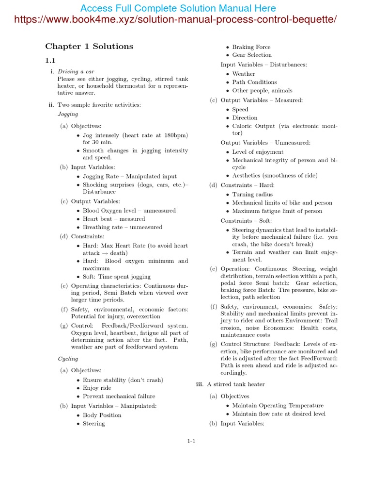 Sample - Solution Manual For Process Control by Bequette | PDF ...