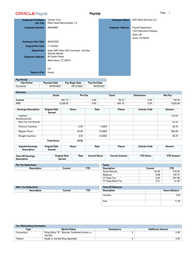 An Analysis of Carmen Vara's Biweekly Payslip Detailing Earnings ...