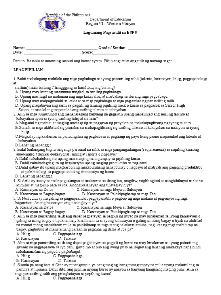 4th Exam ESP9 Final | PDF