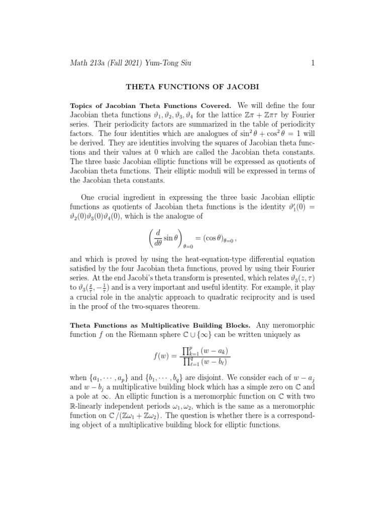 Jacobian Theta Function Complete | PDF | Mathematical Relations ...