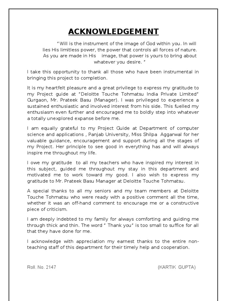 Acknowledgement | Download Free PDF | Gratitude | Computing
