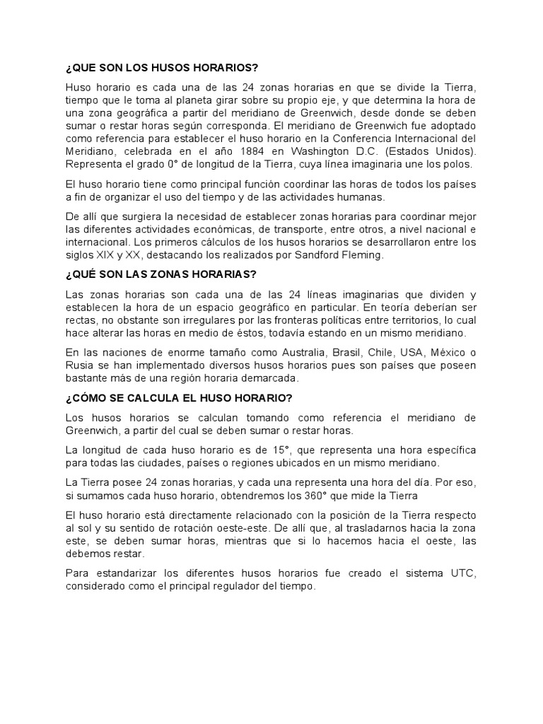 Qué son los husos horarios | PDF | Meridiano de Greenwich | Hora