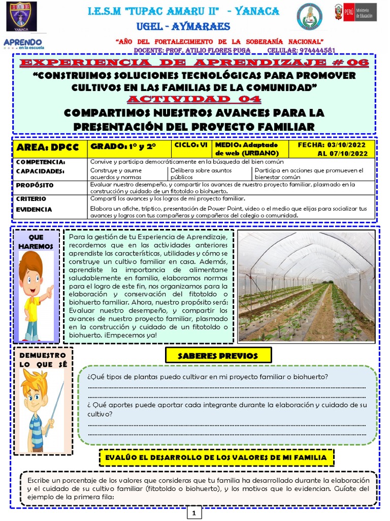 DPCC 1° y 2° URBANO EXP. 6 Sesion 4 | PDF | Modificación de comportamiento | Aprendizaje