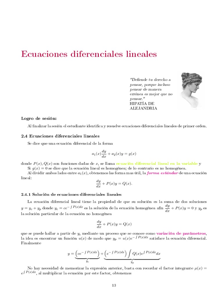 s03.s1 - Teoría y Práctica. Edo Lineales de Primer Orden | PDF | Ecuaciones | Ecuaciones ...