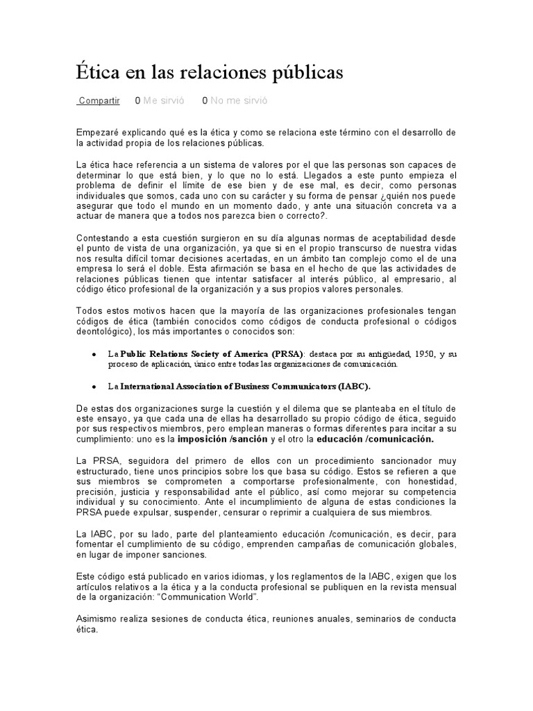Ética en Las Relaciones Públicas | PDF | Comportamiento | Moralidad