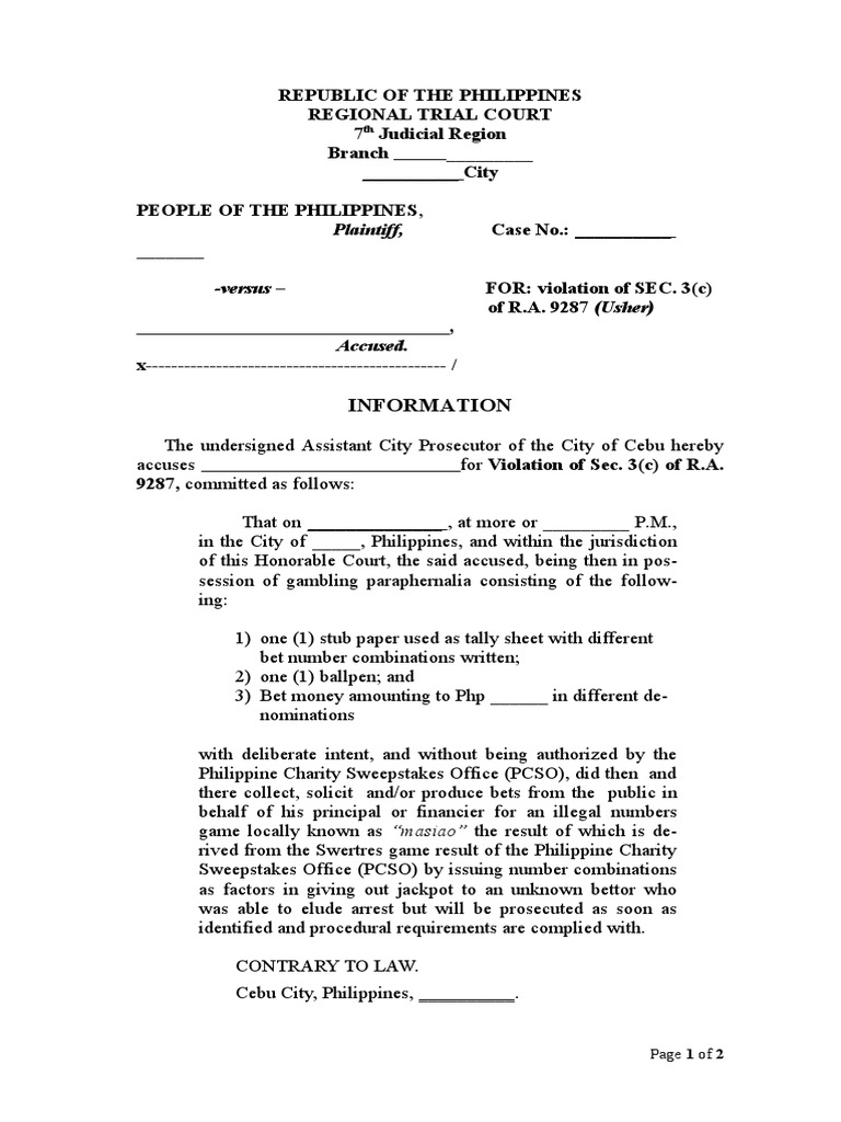 Template Info RA-9287 | PDF | Prosecutor | Bail