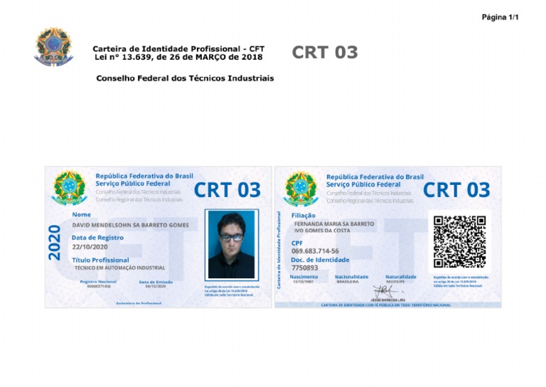 Carteira CFT - David Mendelsohn Sá Barreto Gomes | PDF