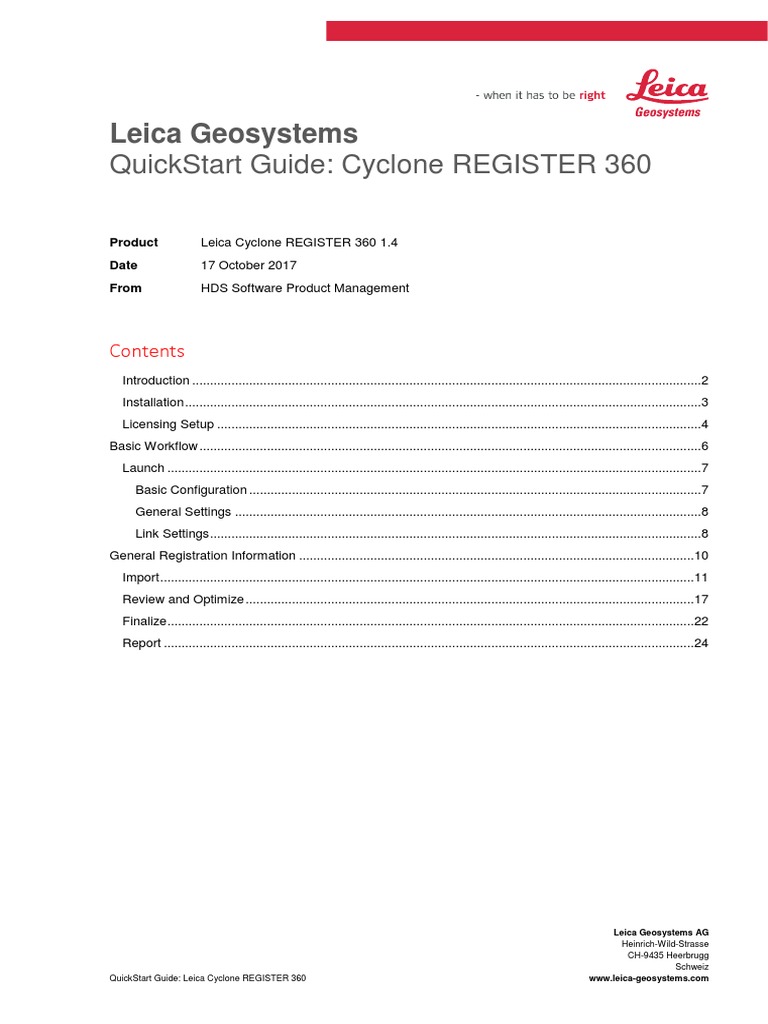 Leica Cyclone REGISTER 360 Quick Start Guide | PDF