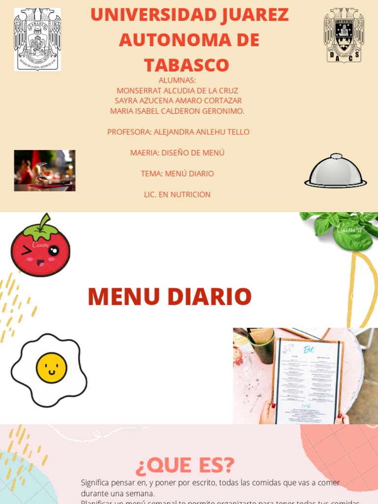 Importancia del Menú Diario | PDF | Cocina, comidas y vino | Salud y ...