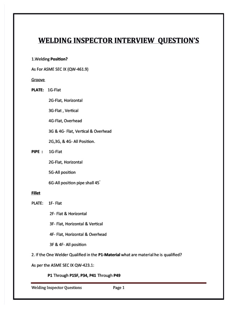 Welding Inspector Interview Question | PDF
