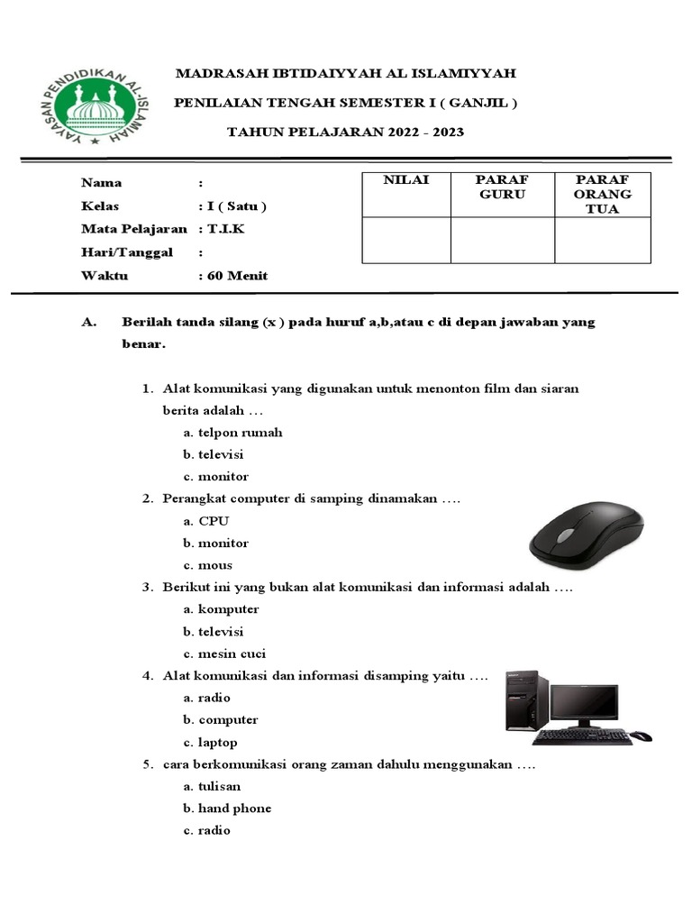 KLS 1 Soal PTS Tik | PDF | Game & Aktivitas | Teknologi & Rekayasa
