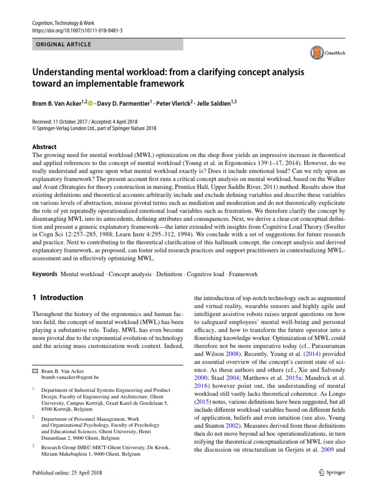 Understanding Mental Workload From A Clarifying Concept Analysis Toward An Implementable