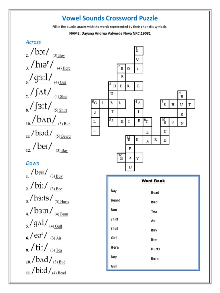 Vowel Sounds Crossword Puzzle | PDF