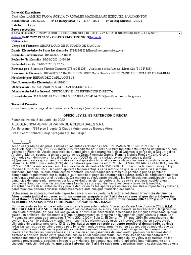 Oficio Ley 22.172 Firmado | PDF | Bancos | Gobierno