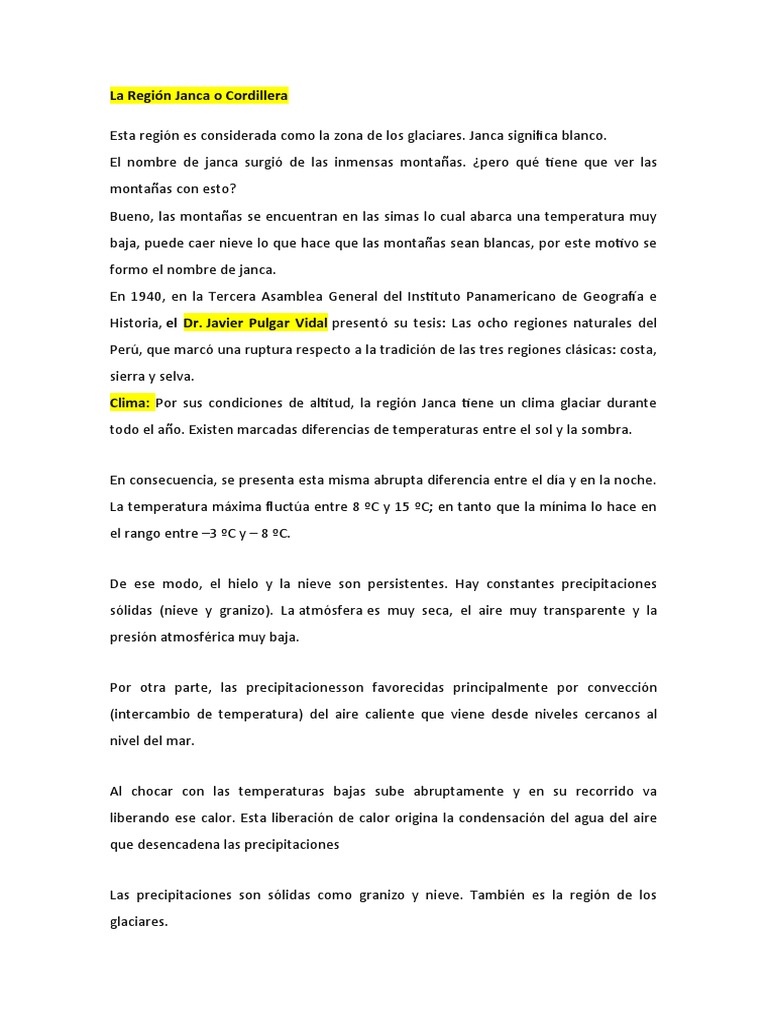 La Región Janca o Cordillera | PDF | Ciencias de la Tierra | Naturaleza