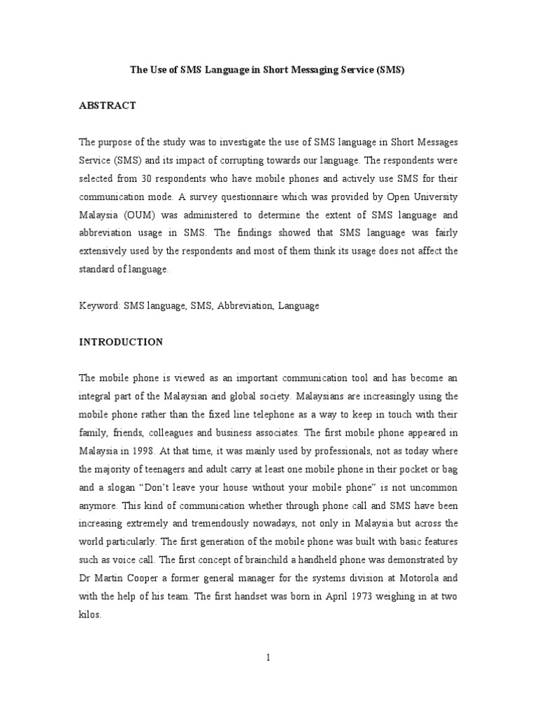 The Use of SMS Language in Short Messaging Service (SMS) | Download ...
