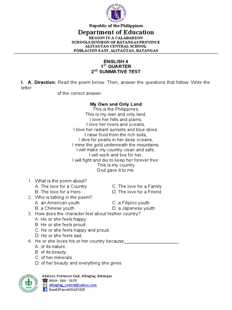 2ND summative test english | PDF