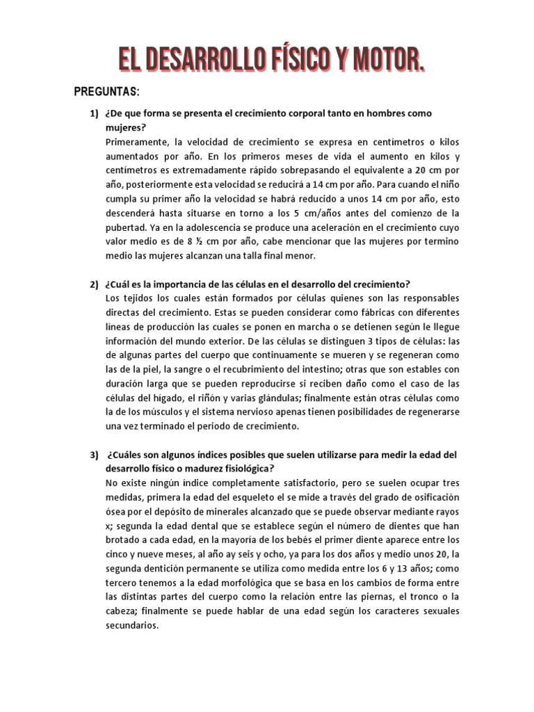 El Desarrollo Fisico y Motor | PDF | Mielina | Neurona