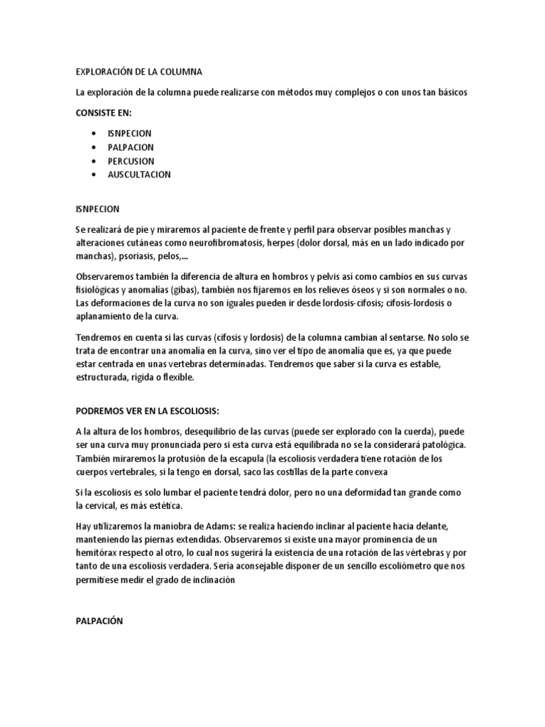 Exploración Columna | PDF | La columna vertebral | Escoliosis