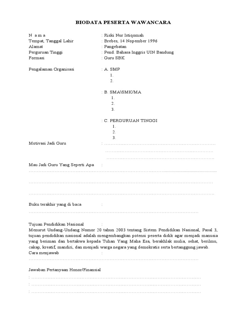 Biodata Peserta Wawancara | PDF