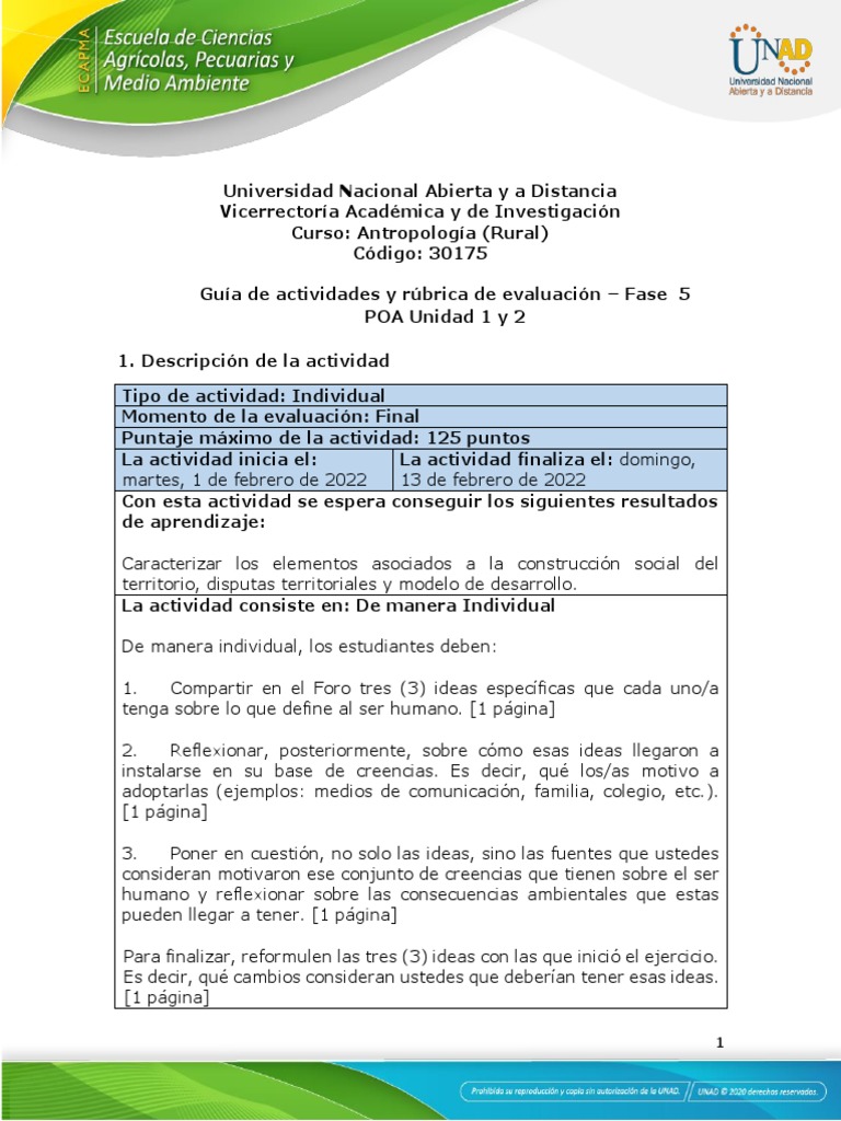 Guía de Actividades y Rúbrica de Evaluación - Fase 5 - Final (POA) | PDF | Evaluación | Rúbrica ...
