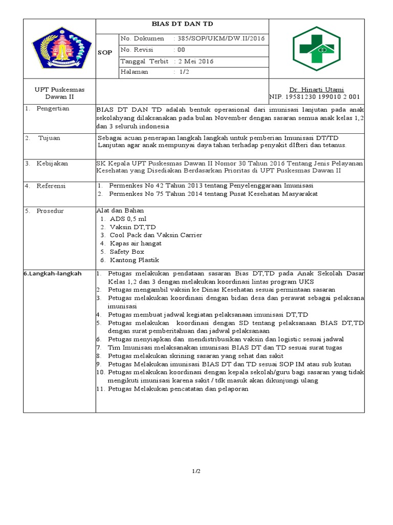 Sop Bias DT Dan TD Dawan Ii | PDF