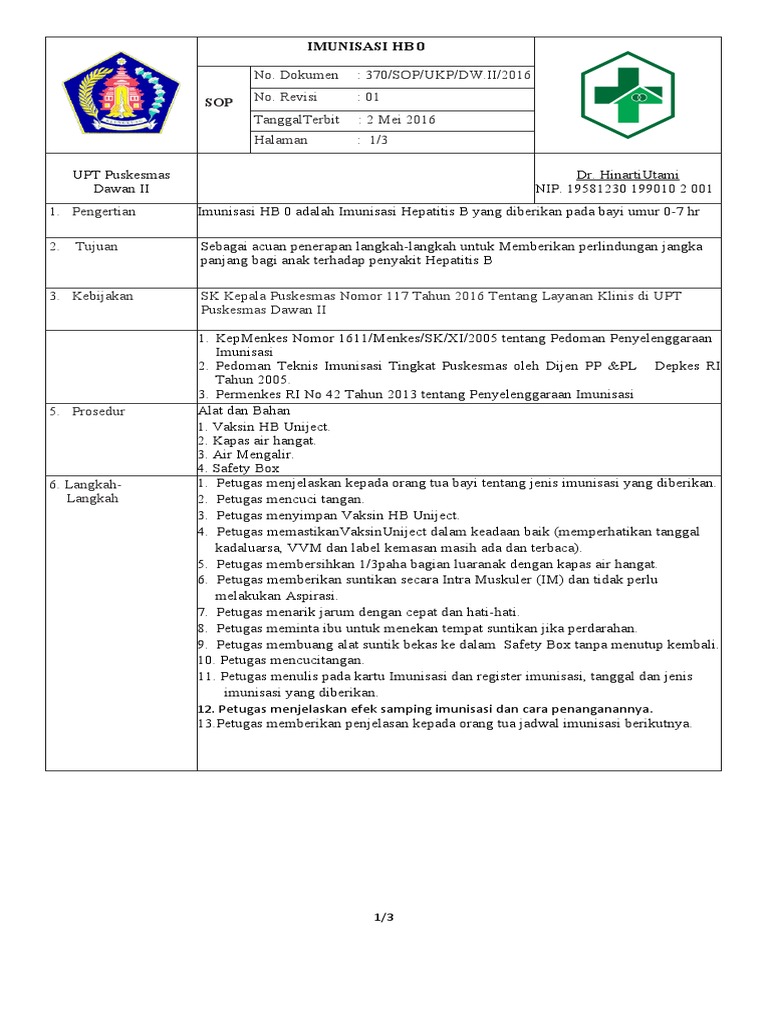 Sop Imunisasi HB 0 Dawan Ii | PDF