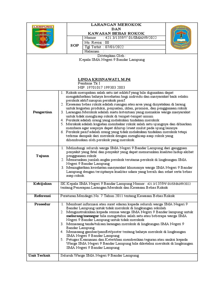 Sop Larangan Merokok | PDF | Pengembangan Diri