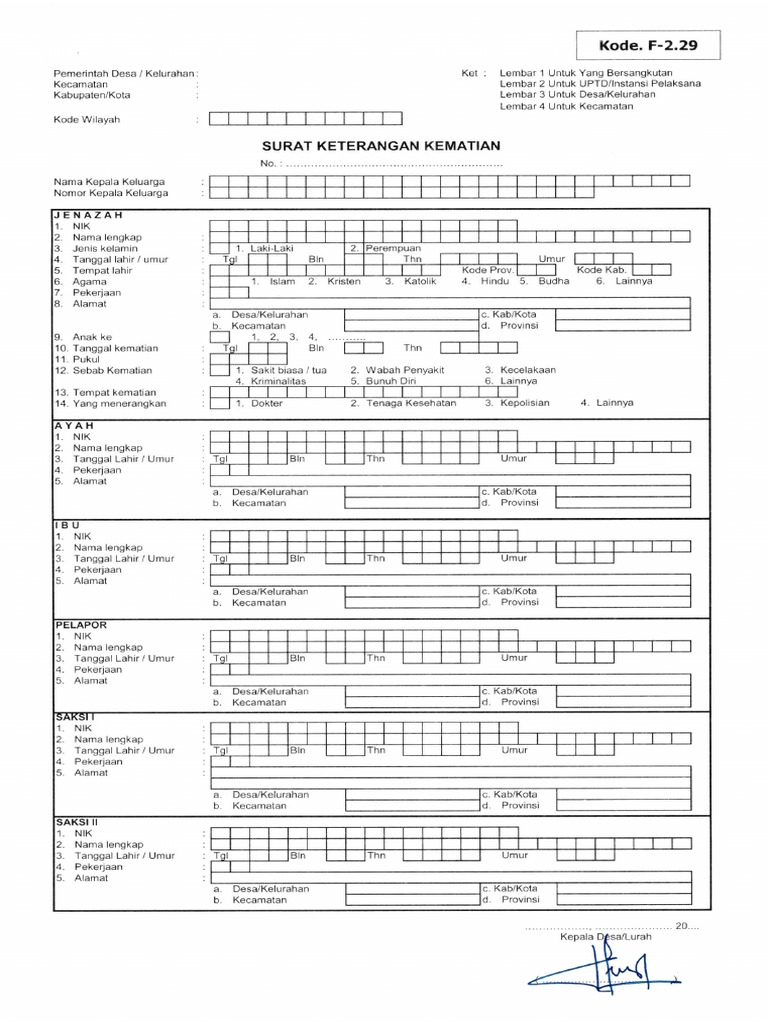 Surat Keterangan Kematian F-2.29 | PDF