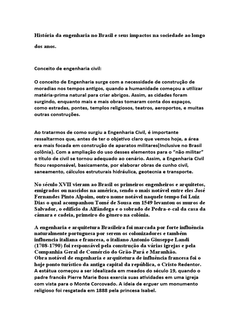 Historia Da Engenharia No Brasil E Seus Impactos Na Sociedade Ao Longo