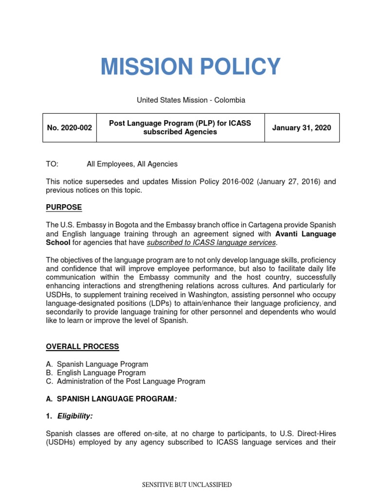 2020 002 Post Language Training Program For ICASS | PDF