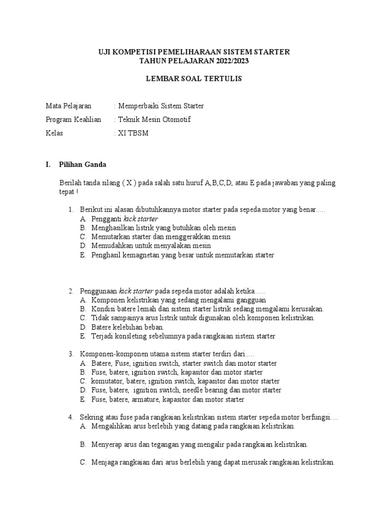 Uji Kompetisi Sistem Starter Motor | PDF | Sains & Matematika | Komputer