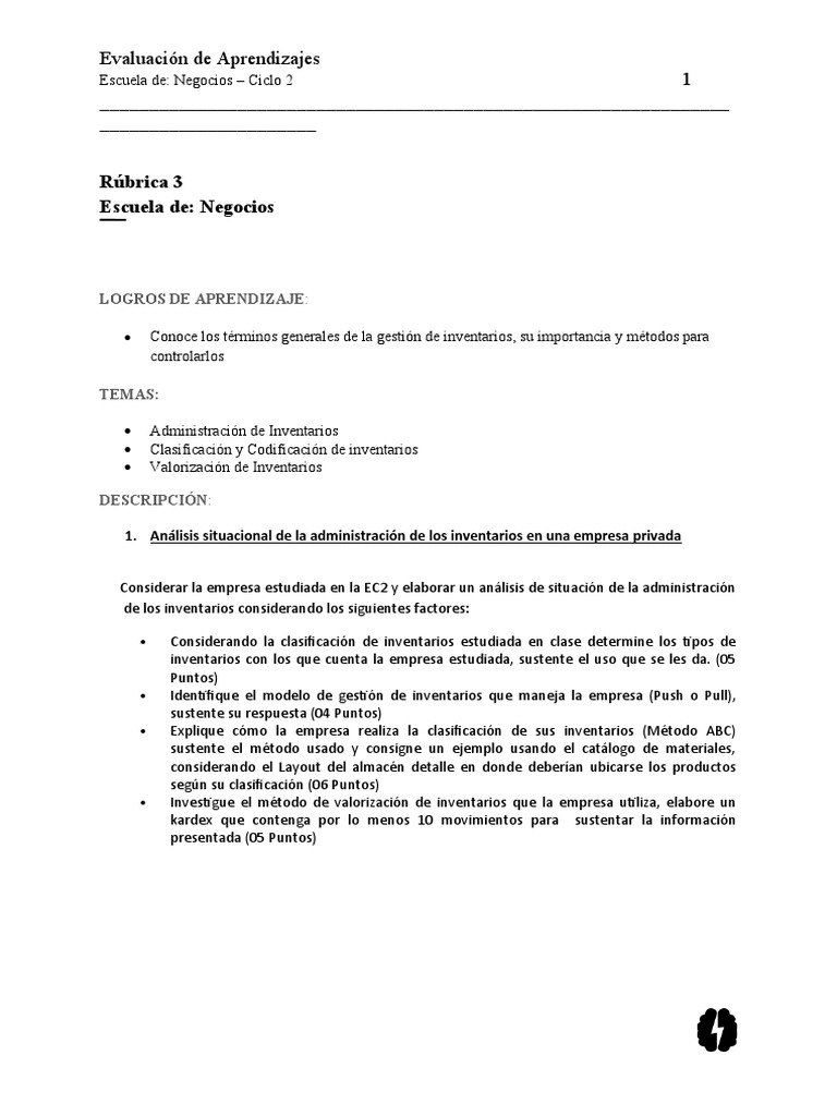 Rubrica de EC3 Administracion Logistica 14 S | PDF | Rúbrica (Académica) | Ciencia cognitiva