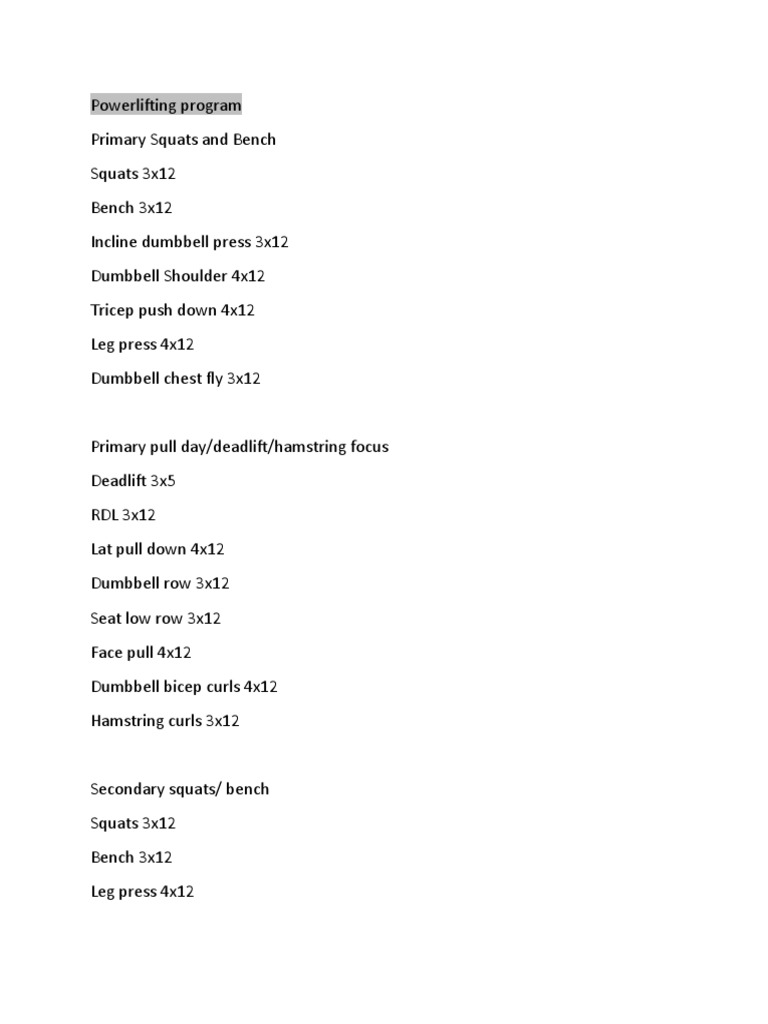 Powerlifting and Bodybuilding Program | PDF