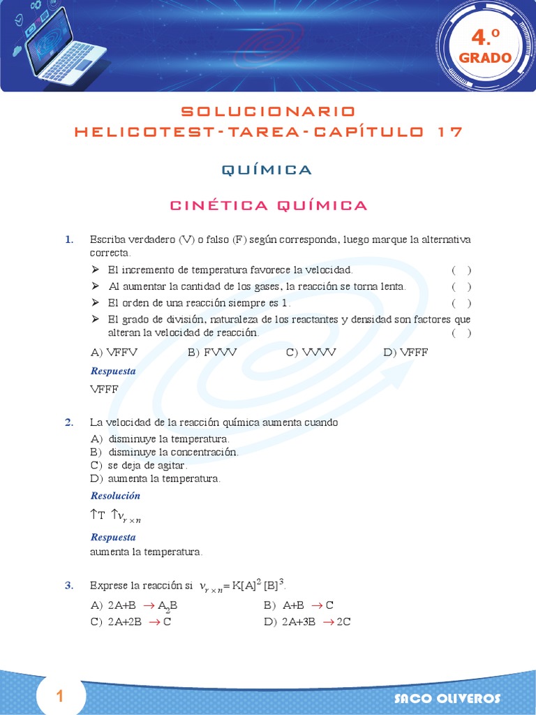 7 - Quim - 4° - Cap 17 - Sol - Tarea - 22 | PDF | Velocidad de reacción ...