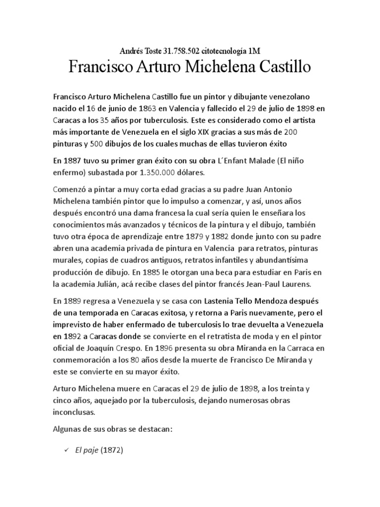 Biografía de Francisco Arturo Michelena | PDF