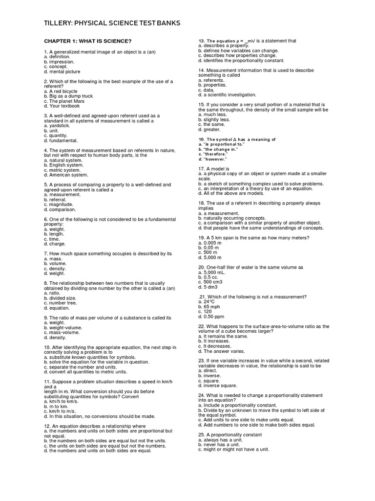 Physical Science Test Bank: Science Concepts | PDF | Force | Acceleration