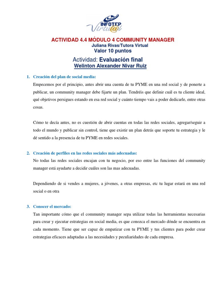 EVALUACIÓN MÓDULO 4 Infotep | PDF | Servicio de redes sociales