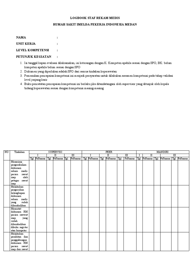 Logbook Staf Rekam Medis | PDF