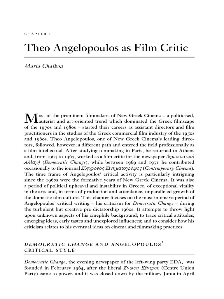 The Cinema of Theo Angelopoulos (Angelos Koutsourakis) （被拖移） | PDF | Greece | Jean Luc Godard