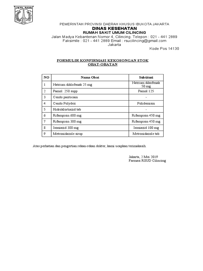 Form Konfirmasi Obat Kosong Mei | PDF