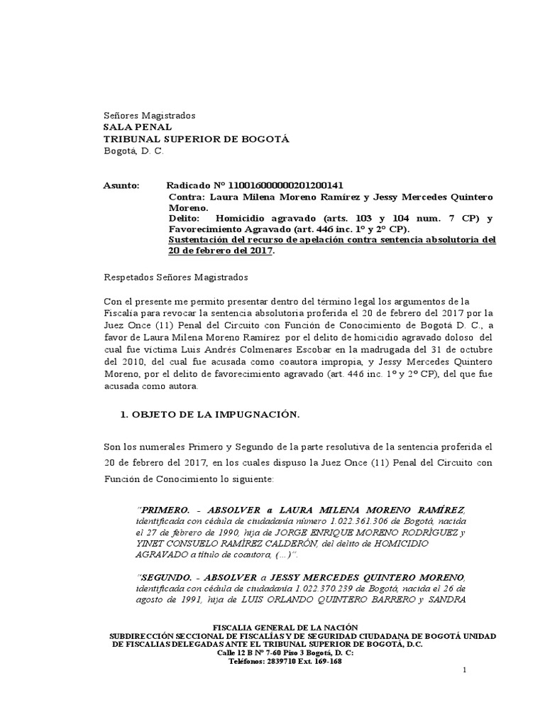 Apelación Sentencia Absolutoria Colmenares 2 | PDF